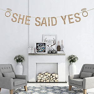 She Said Yes Banner, He Put a Ring on It, Glittery from Miss to Mrs Just Engaged Bride to Be Party Hanging Supplies