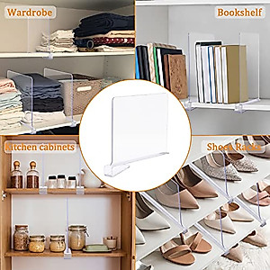 Kosiehouse Shelf Divider for Wood Closet, Sturdy Organizer Separator for Storage in Bedroom, Kitchen, Bathroom and Office Shelves, Easy Installation, Set of 8 (Acrylic)