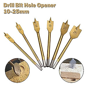 Spade Drill Bit Set, 6 Pieces Paddle Flat Bits for Woodworking, Carbon Steel with Titanium Coating, Quick Change Shank, Hole Cutter, 10mm 12mm 16mm 18mm 20mm 25mm