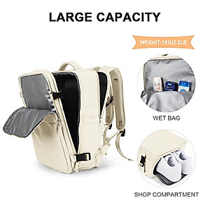 coowoz Travel Backpack For Women Men Airline Approved,Off Whit Carry On Backpack,Large Hiking Backpack Waterproof Outdoor Sports Rucksack Casual Daypack Fit 15.6 Inch Laptop Backpack College Backpack