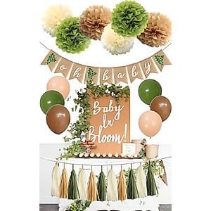 40 Pack Olive Green Wild One Safari Woodland Jungle Baby Shower Decorations - Oh Baby Banner Balloons Tassel Garland Pom Poms Forest Nature Earth Tone Boy Girl Birthday Nursery Décor
