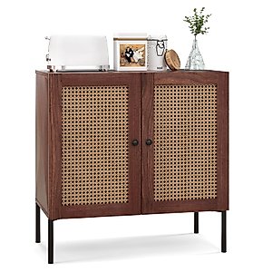 Giantex Buffet Cabinet, Wood Sideboard Storage Cabinet with Rattan Door, 3-Position Adjustable Shelf, Freestanding Coffee Bar Accent Furniture, Kitchen Cupboard Organizer for Living Room Hallway