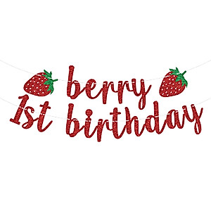 Strawberry Happy 1st Birthday Banner, Berry 1st Birthday, Sweet One, My 1st Birthday, Miss Onderful Garland, Glittery Baby Girls 1st Birthday Party Decorations