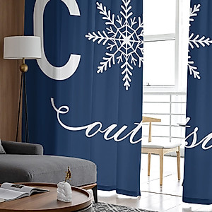 MACONAA Sheer Curtains 63 Inches Long, Christmas Rod Pocket Curtain for Living Room, Window Cold Winter Snowflakes Blue Backdrop Voile Drapes Chiffon Curtain for Bedroom 2 Panel