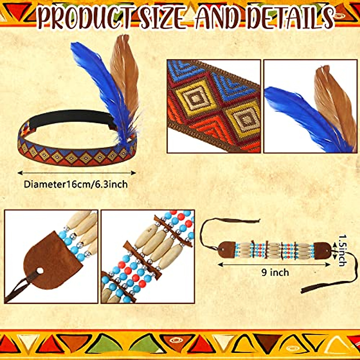 Boyiee 4 Pcs Mardi Gras Girl Native American Costume Set Indian Native Princess Costume for Carnival Halloween Cosplay Party (L)