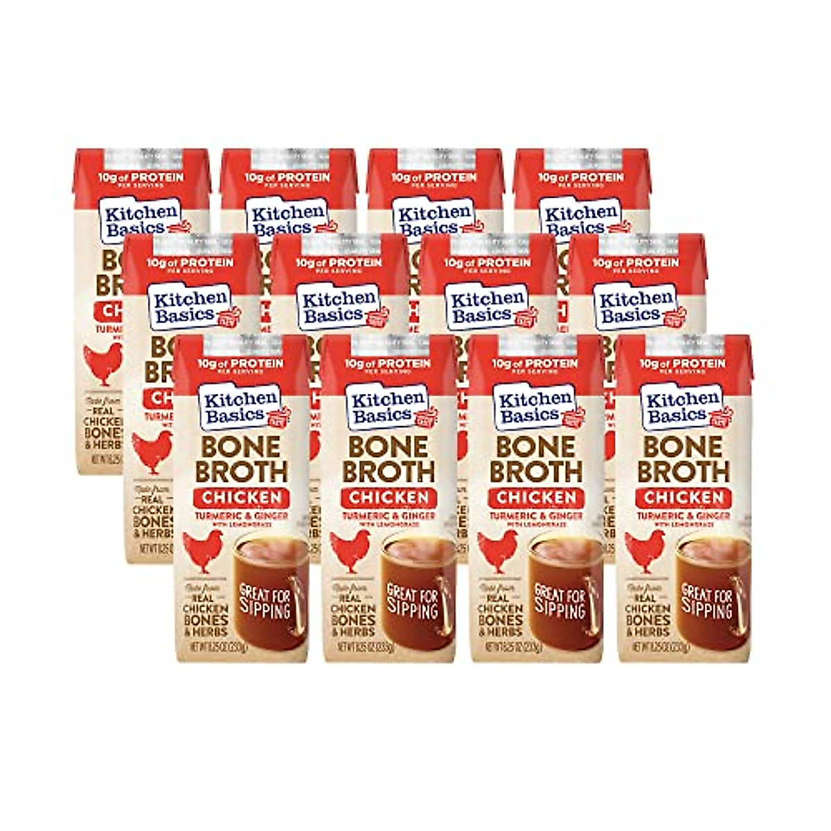 Kitchen Basics Turmeric & Ginger With Lemongrass Chicken Bone Broth, 8.25 oz Carton, (Pack of 12)