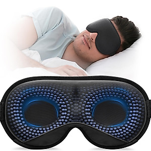 YFONG Weighted Sleep Mask, Women Men 3D Blocking Lights Sleeping Mask (4.2oz/120g), Pressure Relief Night Sleep Eye Mask with Adjustable Strap, Eye Cover Blindfold for Travel Nap Yoga, Black
