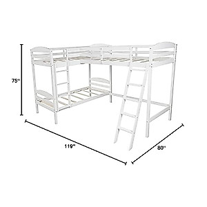 L-Shaped Triple Bunk Bed, Twin Over Twin Corne Bunk Bed Attached a Twin Loft Bed,Triple Bunk for Kids,3 Bed Bunk Beds with Guardrails and Angle Ladder for Boys Girls Teens