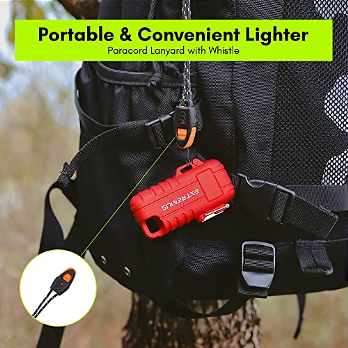 Extremus Blaze 360 Rechargeable Electric Lighters, Dual Arc Lighter, Windproof Plasma Lighter, Waterproof Lighter, Flameless Lighter with Whistle Lanyard for Camping (Army Green Flex)
