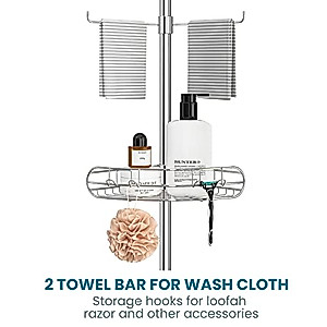 ALLZONE Rustproof Shower Caddy Corner for Bathroom,Bathtub Storage Organizer for Shampoo Accessories,4 Tier Adjustable Shelves with Tension Pole, 56 to 114 Inch, Silver