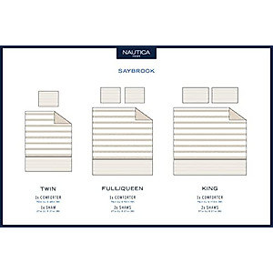 Nautica - King Size Comforter Set, Cotton Reversible Bedding with Matching Shams, Ideal Home Decor for All Seasons (Saybrook Beige, King)