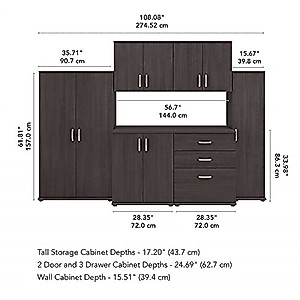 Bush Business Furniture Universal 6 Piece Modular Storage Set with Floor and Wall Cabinets, Storm Gray