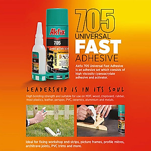 Akfix 705 Super CA Glue 2-Pack (2 X 1.76 oz) with Spray Activator (2 X 6.76 floz). Wood, Metal, Plastic, Leather, Crafts. Clear CA Glues
