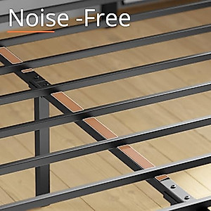 LIKIMIO Queen Bed Frame with 55 Inches upholstered high headboard, Sturdy and No Noise Platform Bed, No Box Spring Needed, Easy Assembly, Vintage Brown