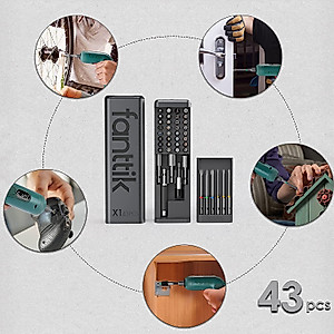 Fanttik Cordless Screwdriver Kit (NEX L1 Pro Blue), 14pcs, Digital Screen, Li-ion 2000mAh 6 Gears 0.5-6 Nm Rechargeable Electric Screwdriver Set 3.6V with USB Cable, Front LED, and Accessories Kits