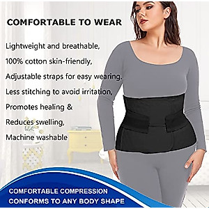 Abdominal Binder Post Surgery for Men and Women, Postpartum Belly Band, Hernia Belt Stomach Compression Wrap for Hernia Surgery, C-Section, Natural Birth, Abdominal Injuries,Black,L