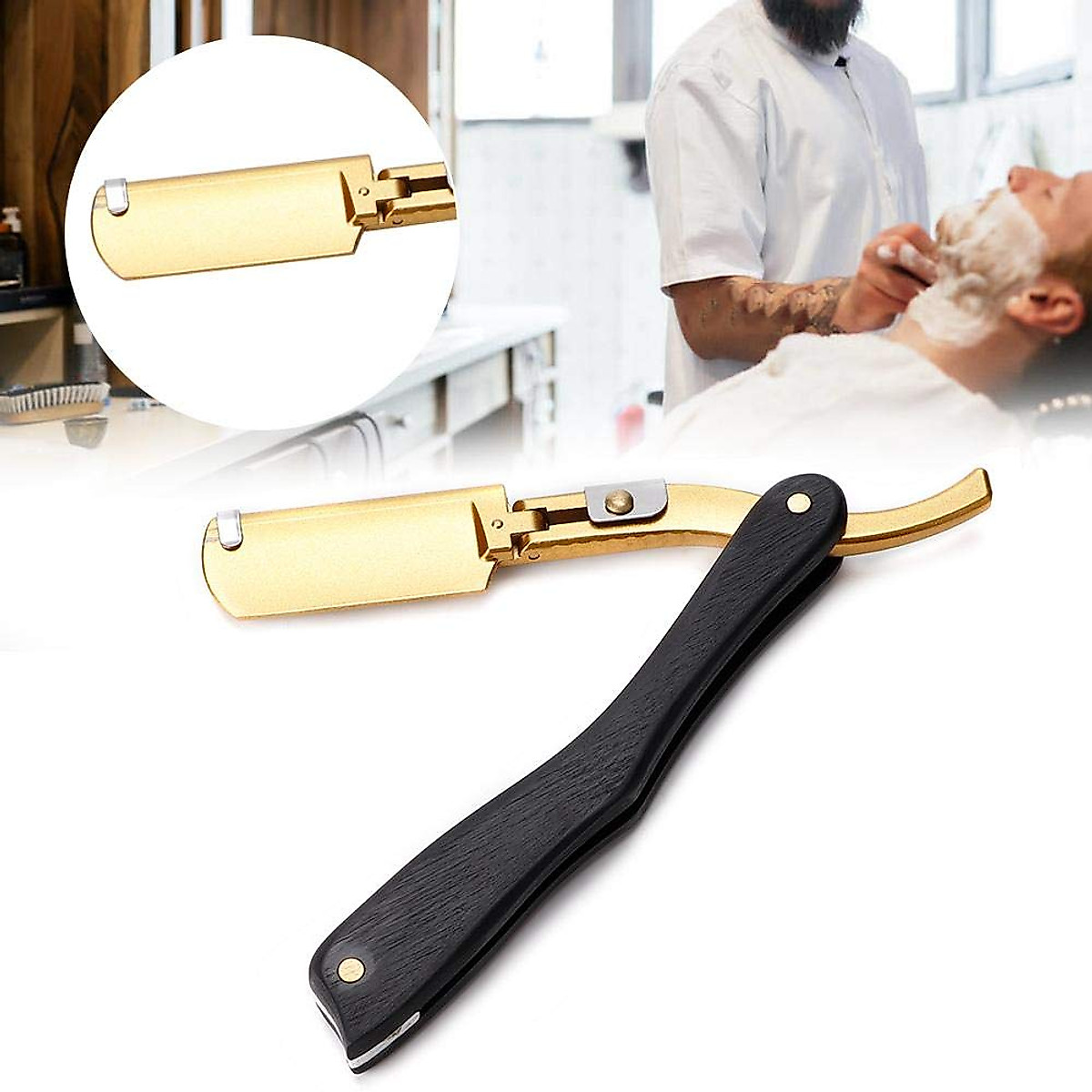 Lightweight Wooden Handle Straight Barber Razor, Classic Multi-Functional Barber Shaver, for Hair Salon Baber Shop(black)