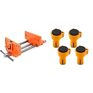 Pony Jorgensen 27091 9-Inch By 7-Inch Medium Duty Woodworker's Vise & POWERTEC 71188 Deluxe Bench Dog | 4 Pack | Non Marring Durable Nylon| with Grommet Bench Brake Inserts