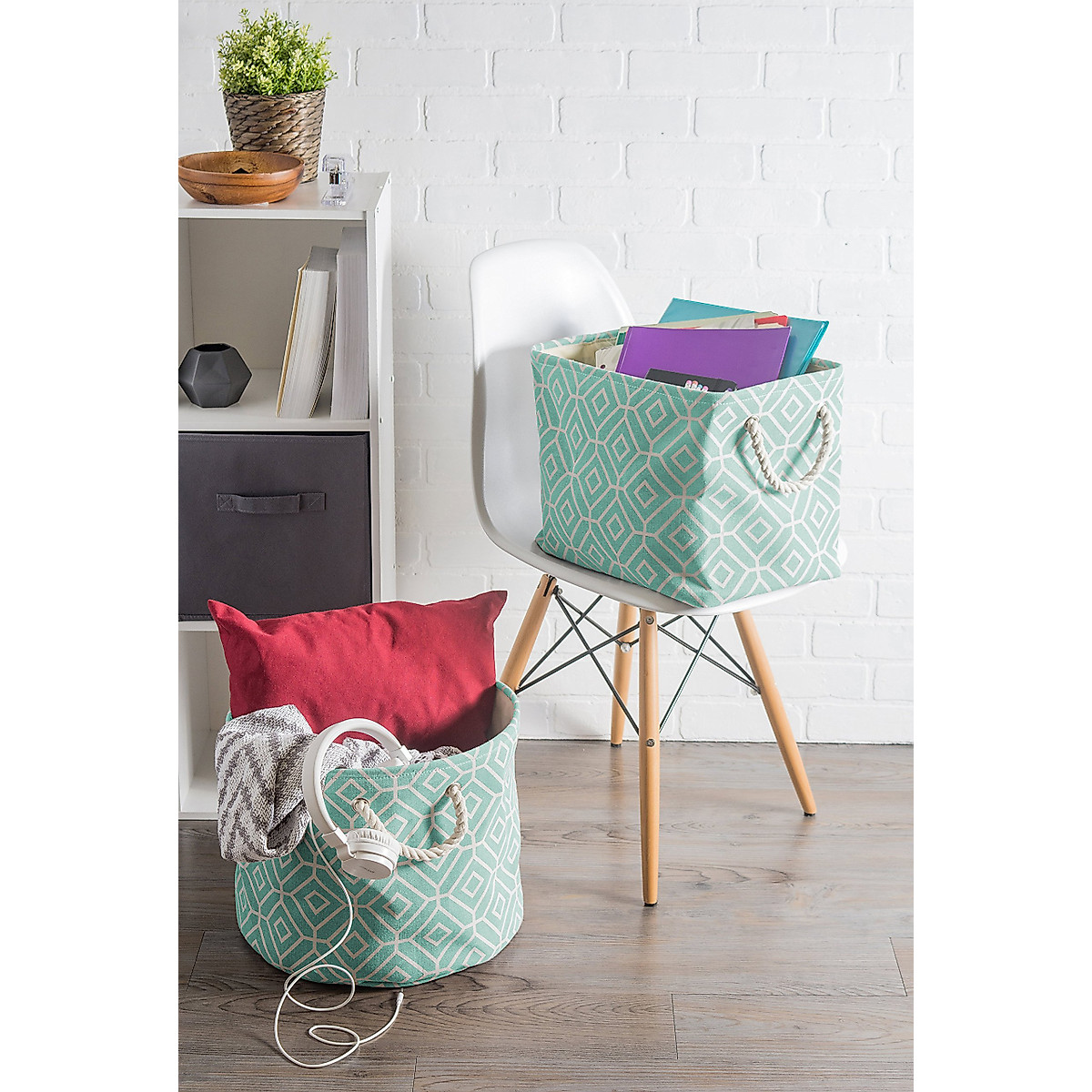 DII Collapsible Polyester Storage Bin, Stained Glass, Aqua, Large Rectangle