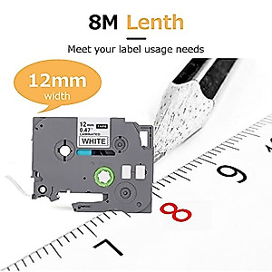 12mm 0.47 Laminated Black on White Label Tape Replacement for TZC231, Label Maker Tape for TZe 131, TZe 231, TZe 431, TZe 531, TZe 631, TZe 731(1Pcs)