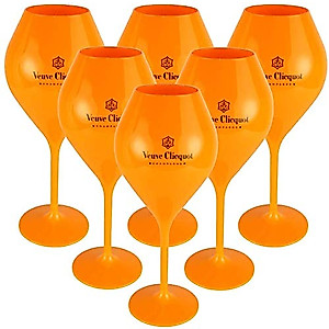 Veuve Clicquot 6x Yellow Trendy Champagne Flutes Polycarbonate Acrylic Poolside Glasses Goblets (Small Edition)