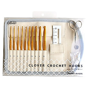 Clover Crochet Set 43-405 Crochet Set 10 Crochet Needles 3 Mini Scissors Knit Gauge Crochet Case