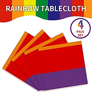 DYLIVeS 4 Pack Rainbow Tablecloth, Carnival Pride Tablecloth Disposable Plastic Rectangle Rainbow Tablecover for Holiday Pride Party Anniversary Birthday Party Decoration Supplies, 54 x 108 Inch