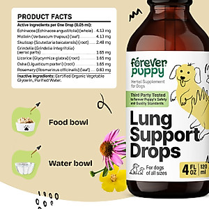 Lung Support Drops for Dogs - Vegan Dog Respiratory Health Supplements - Herbal Respiratory Support for Dogs w/Mullein Leaf and Echinacea Herb - Liquid Dog Vitamins for Pet's Lung Care - 4 oz