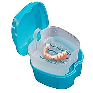 XuBa Pp Denture Bath Box Case Dental False Teeth Storage Box With Hanging Net Container