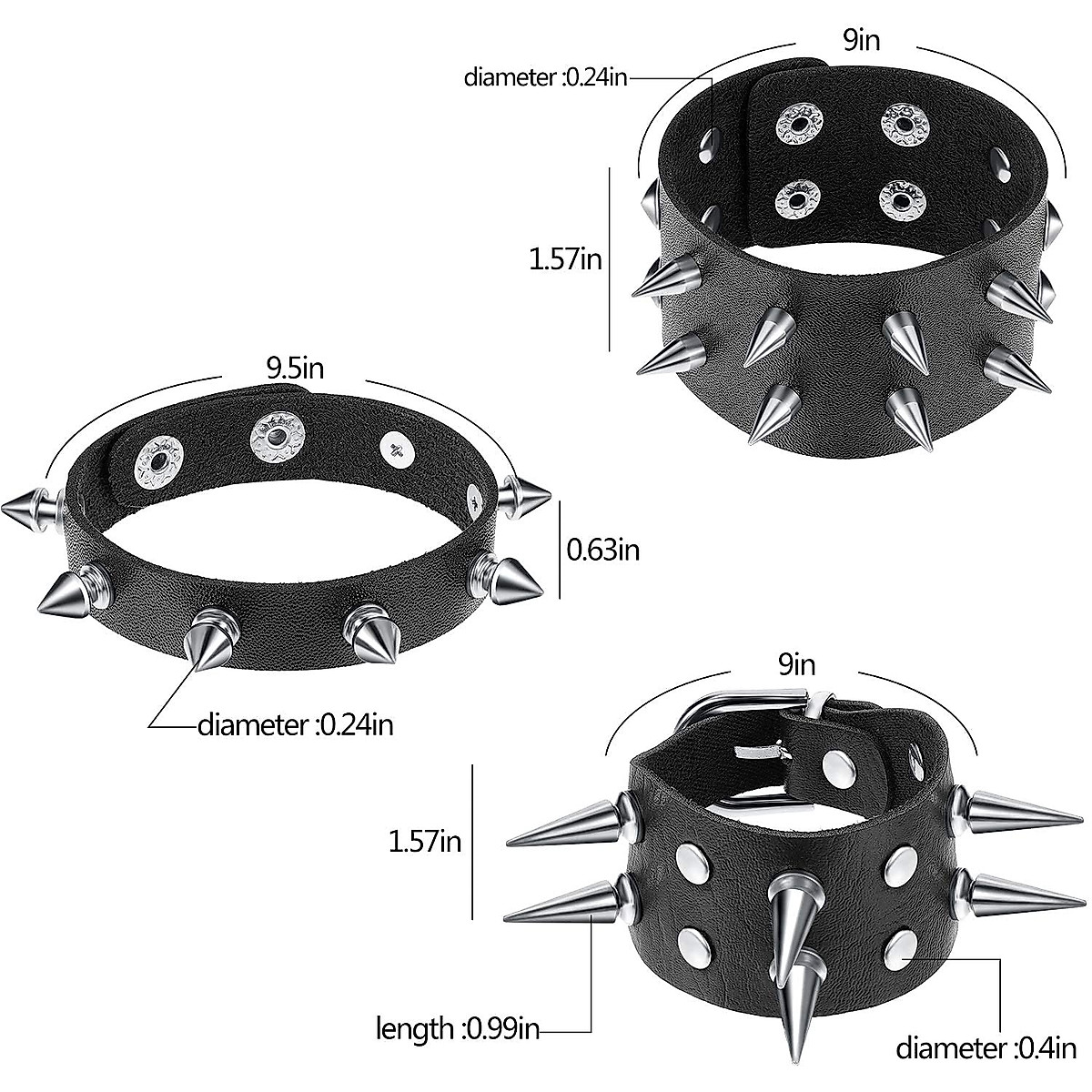 Hicarer 6 Pcs Spiked Studded Bracelets Punk Leather Rivets Bracelet Cuff for Men Women Halloween Accessories(Classic Style)