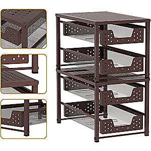 Simple Trending 2-Tier Under Sink Cabinet Organizer with Sliding Storage Drawer, Desktop Organizer for Kitchen Bathroom Office, Stackbale, Bronze