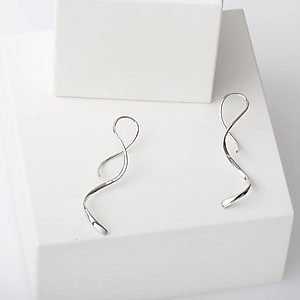 Spiral Threader Earrings Handmade 925 Sterling Silver Elegant Curve Drop Dangle Earrings for Women