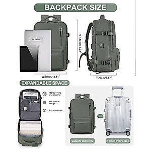 VECAVE Carry On Backpack for Women,Large Travel Backpack Flight Approved,Waterproof 17 Inch Laptop Backpack Business Work Backpacks Men Mochila De Viaje DarkGreen