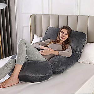 CDEN Pregnancy Pillow, J Shaped Full Body Pillow 57", Maternity Pillow Support for Back, Legs, Neck, HIPS for Pregnant Women with Removable Washable Velvet Cover(Darkgrey)