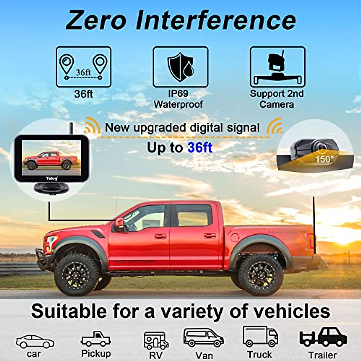 Yakry Wireless Backup Camera HD 1080P 5 Inch Monitor 2 Channels Kit System Bluetooth Hitch Rear View Reverse Cam Truck Car Camper RV Minivan Waterproof Night Vision DIY Gridlines Y24