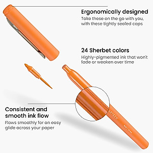 ARTEZA Felt Tip Pens, Set of 24, Sherbet Colors, 1.0–1.5mm Fiber Tip, Quick-Drying Ink