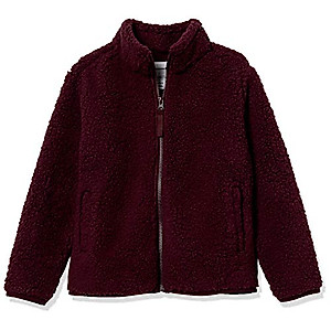Amazon Essentials Girls' Sherpa Fleece Full-Zip Jacket, Burgundy, X-Small