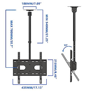 Suptek Ceiling TV Mount Fits Most 26-55 inch LCD LED Plasma Panel Display with Max VESA 400x400mm Loaded up to 45kg/100lbs Height Adjustable MC4602