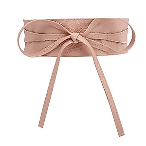 Ayliss Women Soft Leather Obi Belt Self Tie Wrap Cinch Belt,Nude Pink