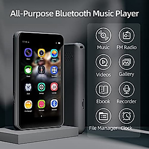 64G Mp3 Player with Bluetooth, Mp4/Story Player, Music Player, Supports FM Radio of High Volume Built-in Speaker, 4-Inch LCD Full Touch Screen, E-Book, Micro SD Card Slot Ups to 512GB (Black)