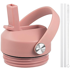 Straw lid for Yeti Rambler 18 26 36 64 oz, Lid with Straws and Flexible Handle, Replacement Cap for Yeti 18oz 26oz 36oz 64oz Rambler Water Bottle Straw Cap, Sandstone Pink