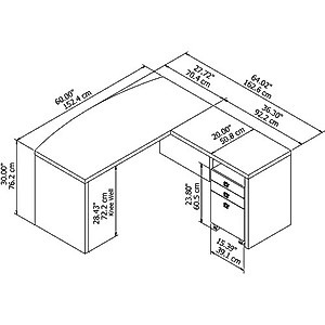 Bush Business Furniture Echo L Shaped Bow Front Desk with Mobile File Cabinet, Pure White