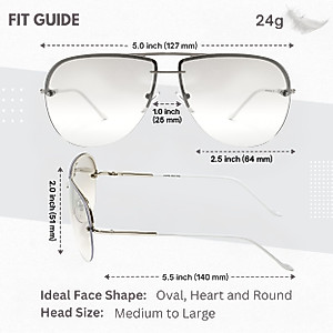 NYS Collection Aviator Sunglasses Women Men Classic 100% UV400 Protection (Silver Frame-Clear Gradiant Lens)