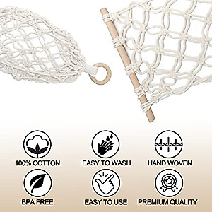 Motarna Hanging Fruit Hammock with Hooks, Hanging Fruit Basket Under the Kitchen Cabinet for Storing Banana Fruits, Hand-Woven Lace Hanging Basket for Kitchen Décor, Rectangle