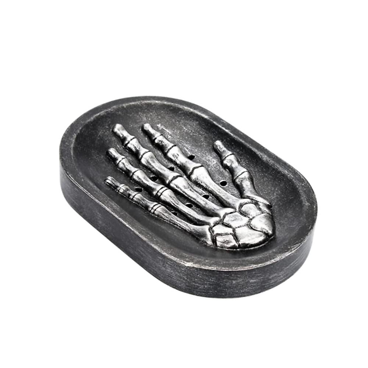 Resin Skeleton Handbone Soap Dish Holder, Water Draining Soap Tray for Bathroom Countertop Shower, Halloween Ghost Skull Hand Soap Rack Organizer (Black)