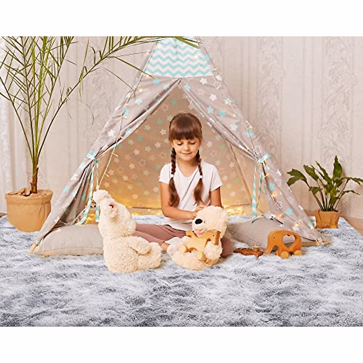 Softlife Fluffy Rug for Living Room, 5x8 Feet Plush Area Rug for Bedroom, Tie-Dyed Grey Furry Shag Rug for Aesthetic Christmas Room Decor, Soft Modern Fuzzy Faux Fur Carpet for Kids Nursery Room Dorm