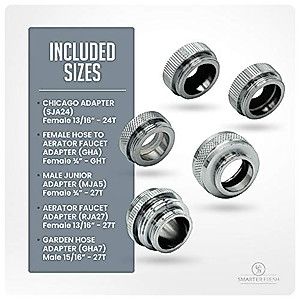 SmarterFresh Five Piece Female Faucet Adapter Kit, Brass Aerator Adapter Set to Connect Garden Hose, Water Filter, Standard Hose via Diverter, in RV & Other - ONLY Compatible with Removable Aerator
