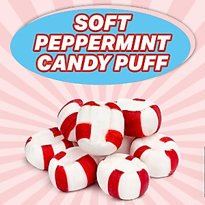 Soft Peppermint Candy Puff Christmas Mints - 2 Pounds Approx 175 Pieces - Mints Individually Wrapped Christmas Candy