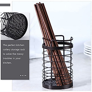 Yardwe round chopstick holder utensil basket silverware cutlery holder utensil holder kitchen tool dryer utensils sink basket home tools spoon holder iron Storage chopsticks cage