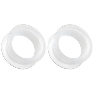 Pair 0g (8MM) CLEAR SILICONE EYELET TUNNELS Double Flare Gauges Thin Soft Flexible Flesh Plugs (2pcs)